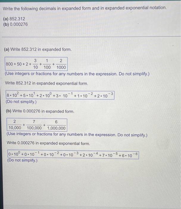 Solved Write the following decimals in expanded form and in | Chegg.com