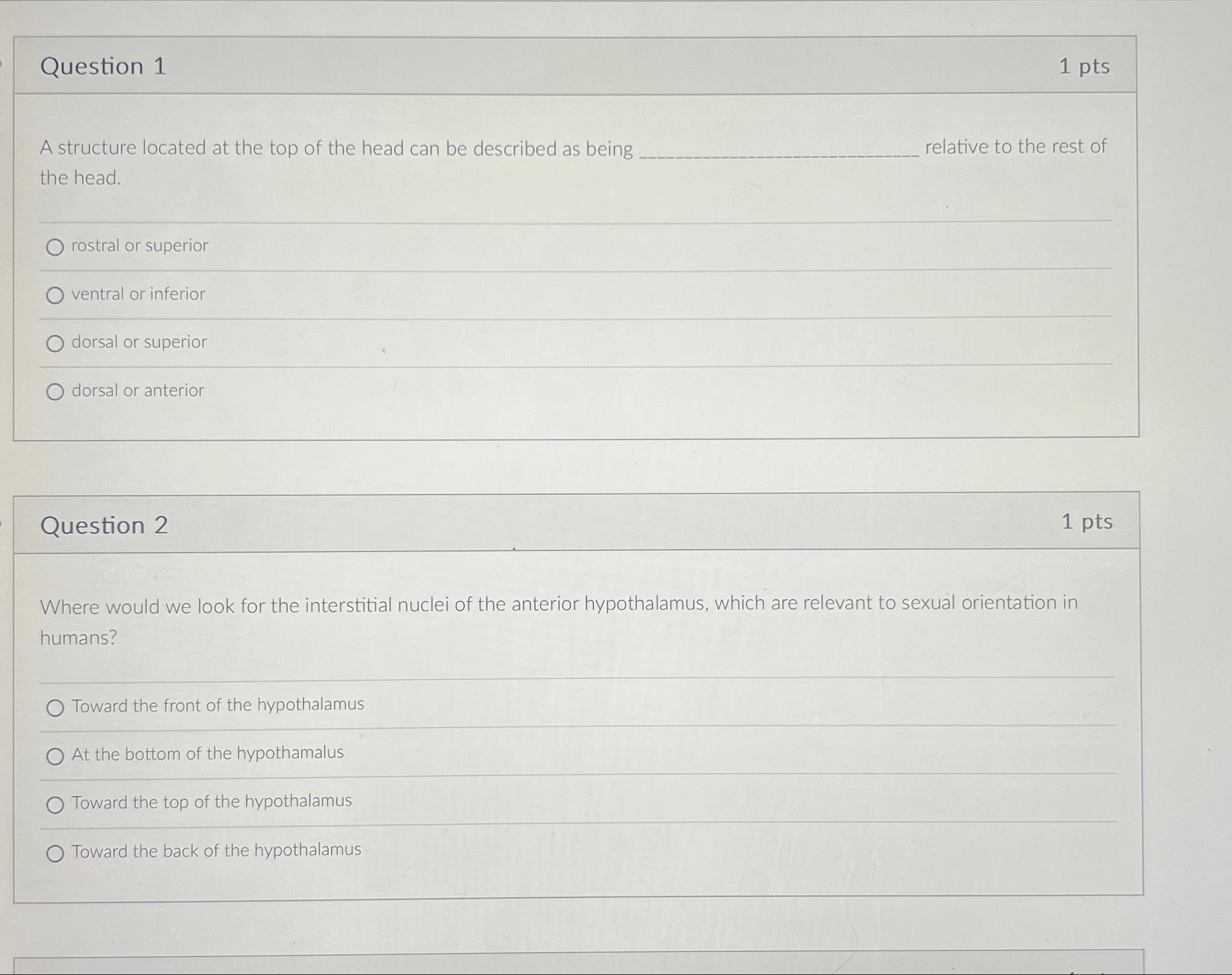 Solved Question 11 ﻿ptsA structure located at the top of the | Chegg.com