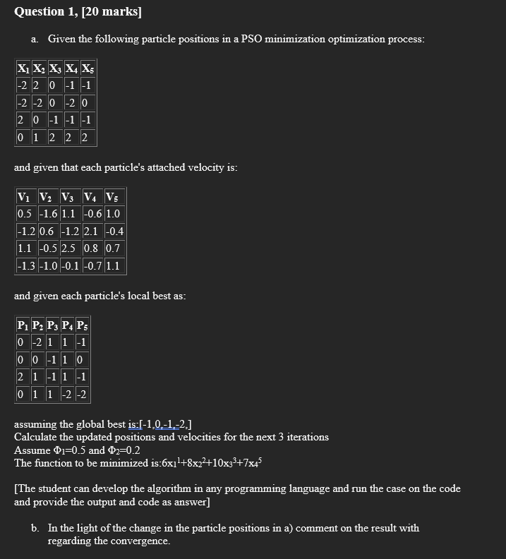 Solved Question 1, [20 ﻿marks] a. ﻿ Given the following | Chegg.com