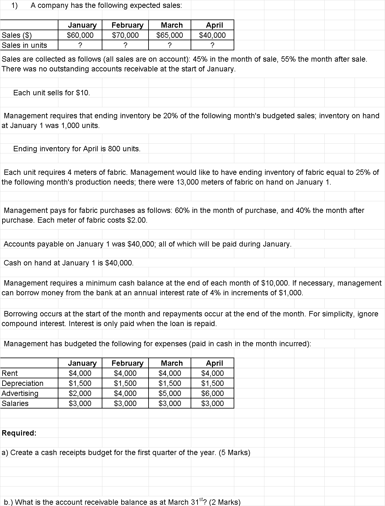 Solved A company has the following expected sales:Sales are | Chegg.com