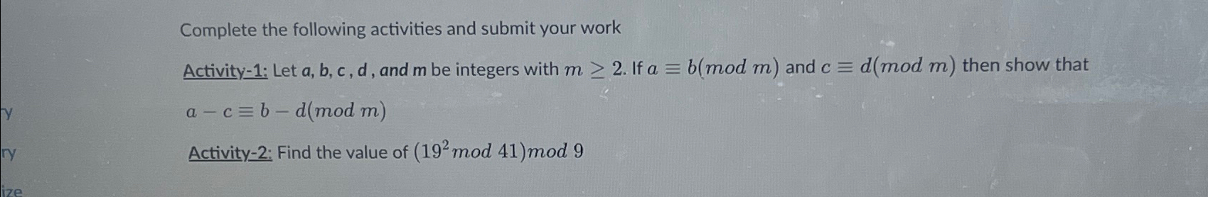 Solved Please show steps you took to solve both activities. | Chegg.com
