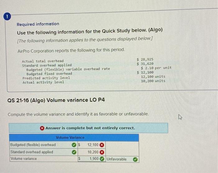 Solved QS 21-16 (Algo) Volume variance LO P4 Compute the | Chegg.com