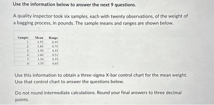 Solved what is the upper control limit, lower, center line, | Chegg.com