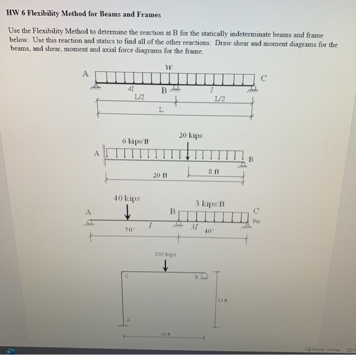 HW 6 Flexibility Method for Beams and Frames Use the | Chegg.com