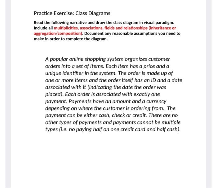 Solved Practice Exercise: Class Diagrams Read the following | Chegg.com