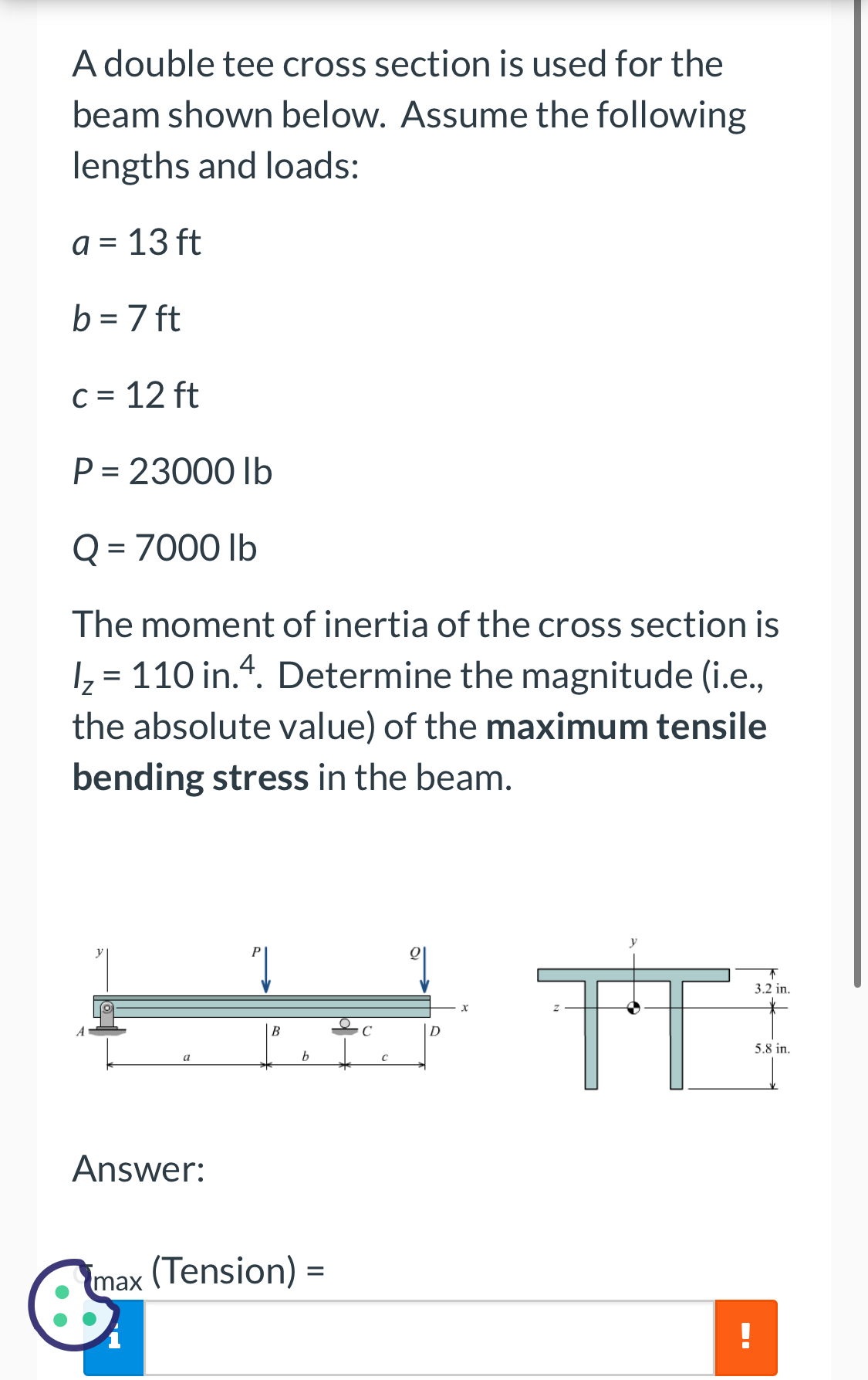 Solved A double tee cross section is used for the beam shown | Chegg.com