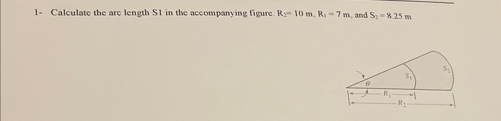 Solved 1- ﻿Calculate the arc length S1 ﻿in the accompanying | Chegg.com
