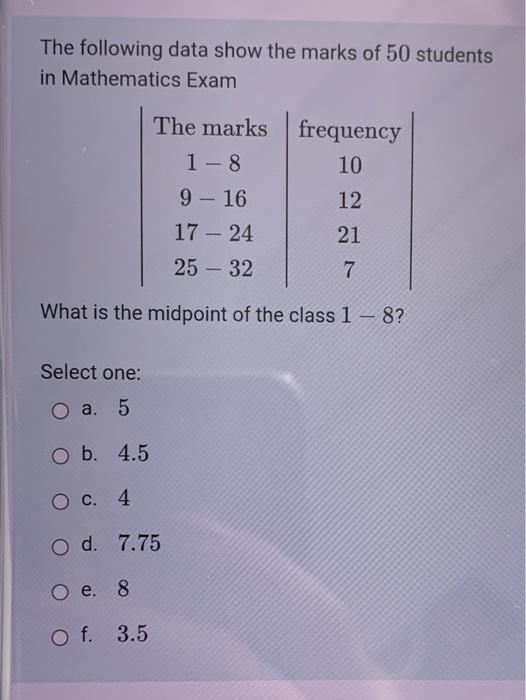 Solved The following data show the marks of 50 students in | Chegg.com