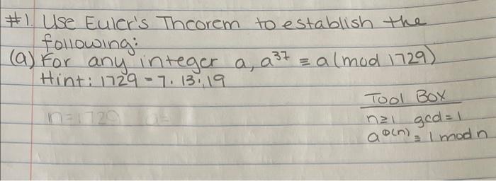 Solved \#1. Use Euler's Theorem to establish the following: | Chegg.com