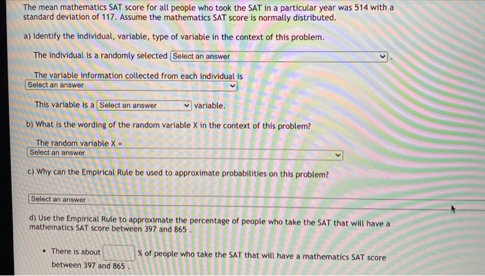 Solved The mean mathematics SAT score for all people who | Chegg.com
