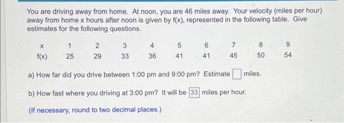 Solved You are driving away from home. At noon, you are 46 | Chegg.com