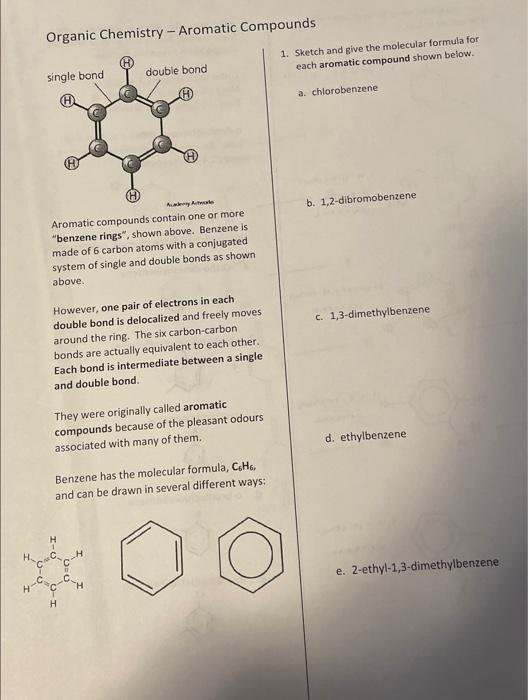 Solved Organic Chemistry - Aromatic Compounds 1. Sketch and | Chegg.com