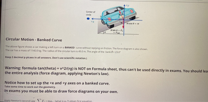 Solved Center of circle UNO Circular Motion - Banked Curve | Chegg.com