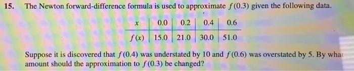 Solved 15. The Newton forward-difference formula is used to | Chegg.com