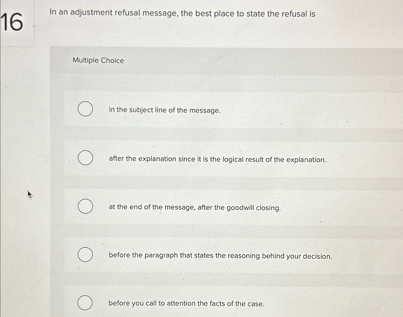 Solved 16In an adjustment refusal message, the best place to | Chegg.com
