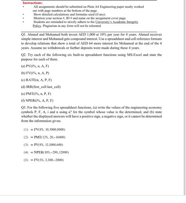 Solved Instructions: All assignments should be submitted on | Chegg.com