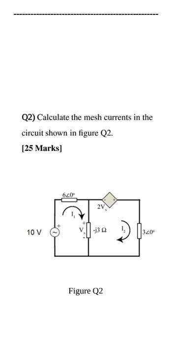 Solved Q2) Calculate the mesh currents in the circuit shown | Chegg.com