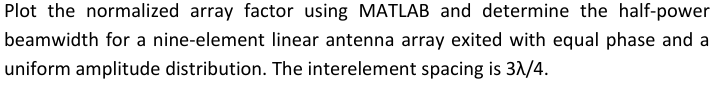 Plot the normalized array factor using MATLAB and | Chegg.com Plot the normalized array factor using MATLAB and | Chegg.com
