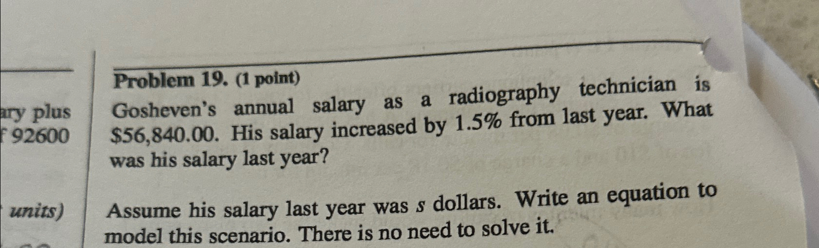 Solved Problem 19. (1 ﻿point)Gosheven's annual salary as a | Chegg.com