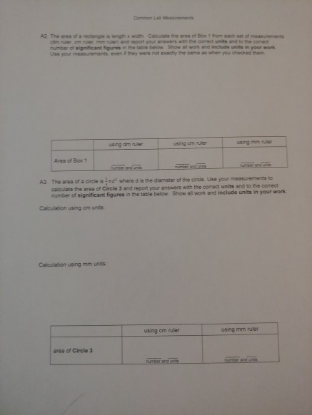Common Lab Measurements Name Date EXPERIMENT PART A: | Chegg.com