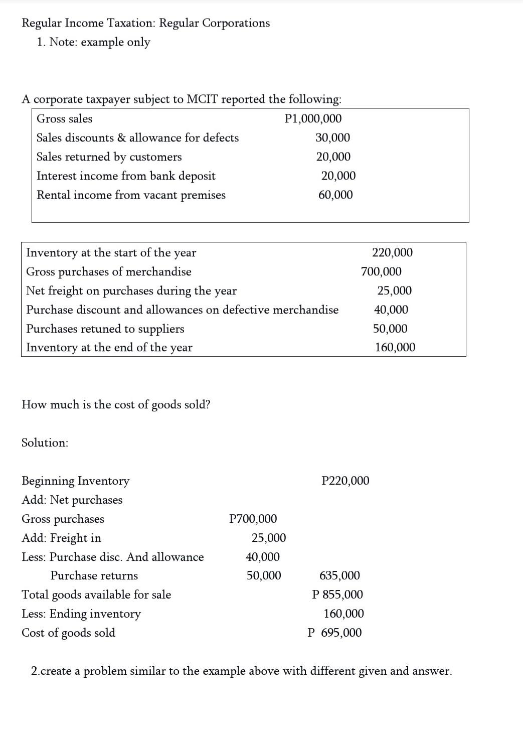 Solved Regular Income Taxation: Regular Corporations 1. | Chegg.com