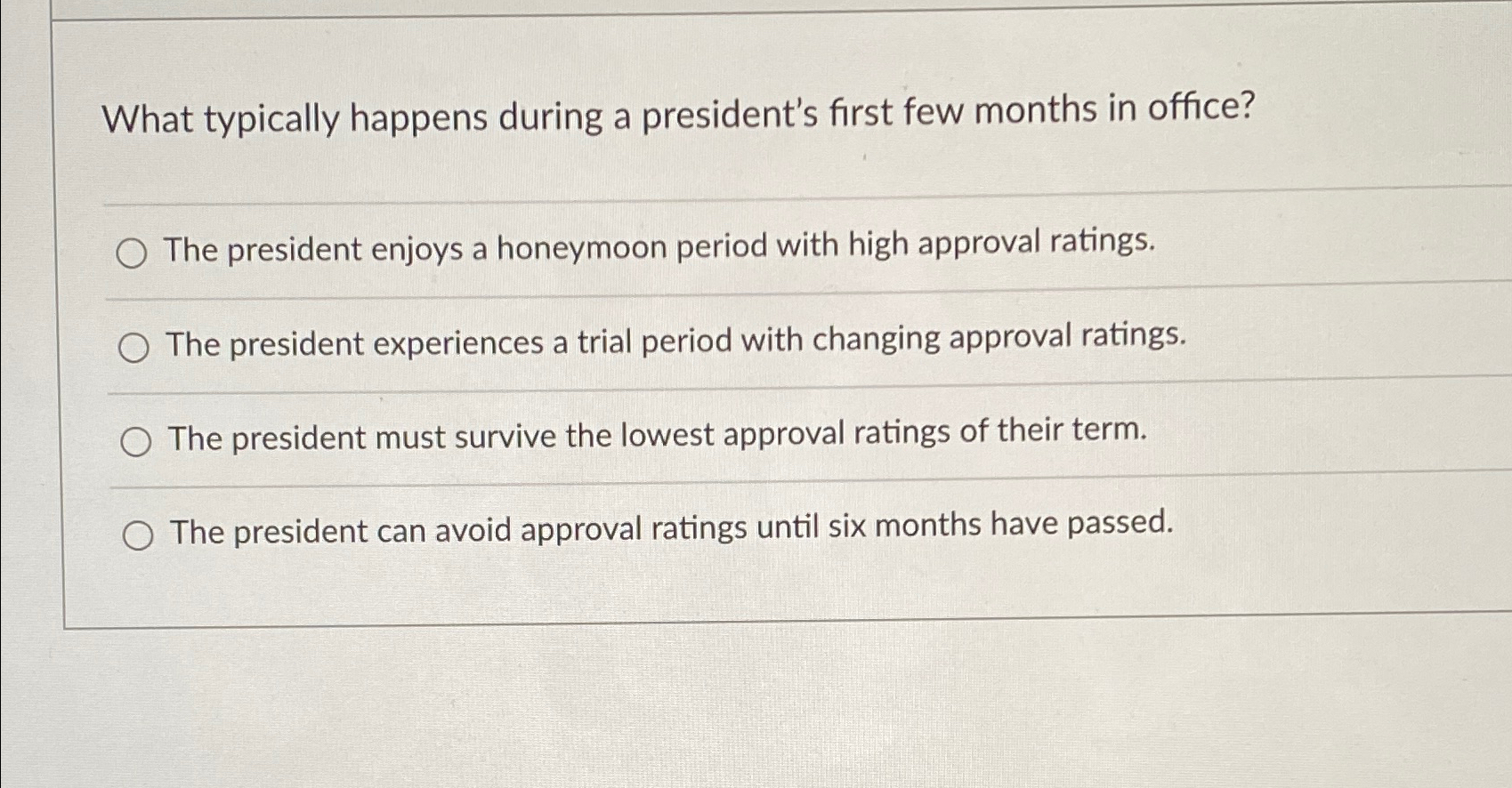 Solved What typically happens during a president's first few | Chegg.com