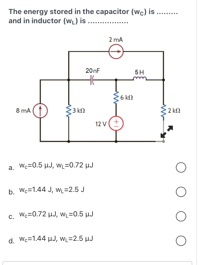 Solved The energy stored in the capacitor ( wC ) ﻿is q, ﻿and | Chegg.com