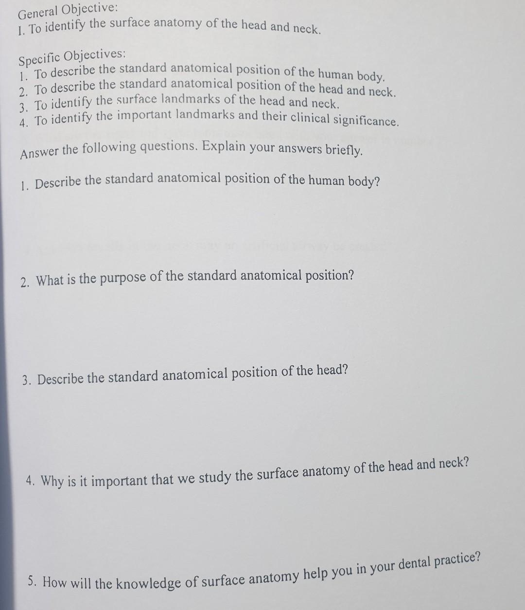 Solved General Objective: I. To identify the surface anatomy | Chegg.com