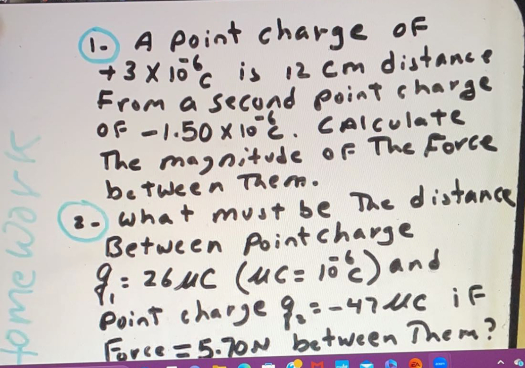 Solved 1.) ﻿A point charge of +3×10-6C ﻿is 12cm ﻿distance | Chegg.com