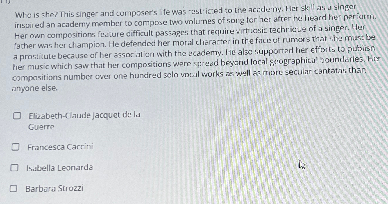 Solved Who is she? This singer and composer's life was | Chegg.com