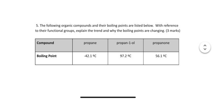 Solved 5. The following organic compounds and their boiling | Chegg.com
