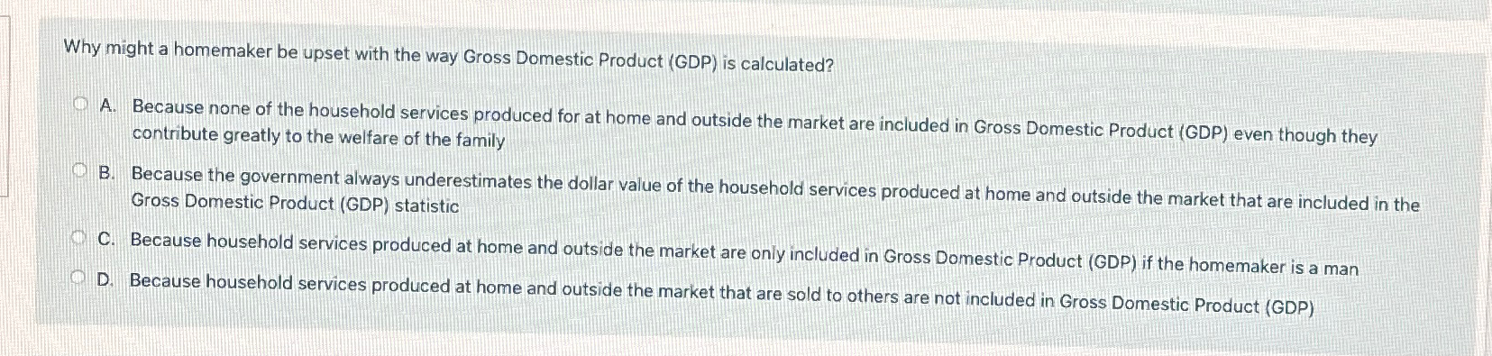 Solved Why might a homemaker be upset with the way Gross | Chegg.com