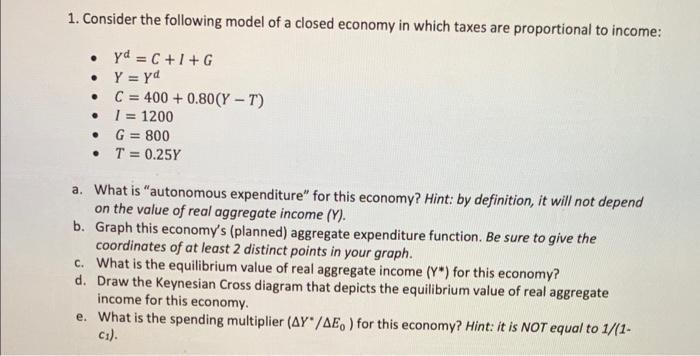 Solved 1. Consider the following model of a closed economy | Chegg.com Solved 1. Consider the following model of a closed economy | Chegg.com