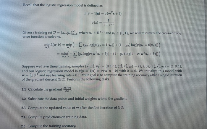 Solved Recall that the logistic regression model is defined | Chegg.com