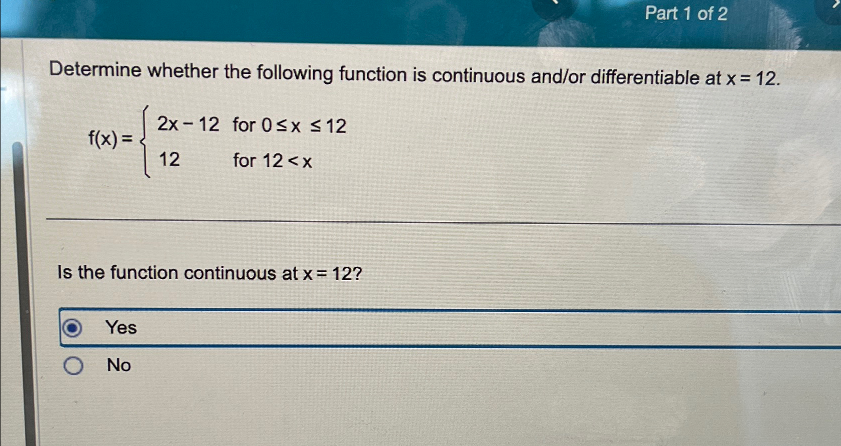 Solved Part 1 ﻿of 2Determine whether the following function | Chegg.com