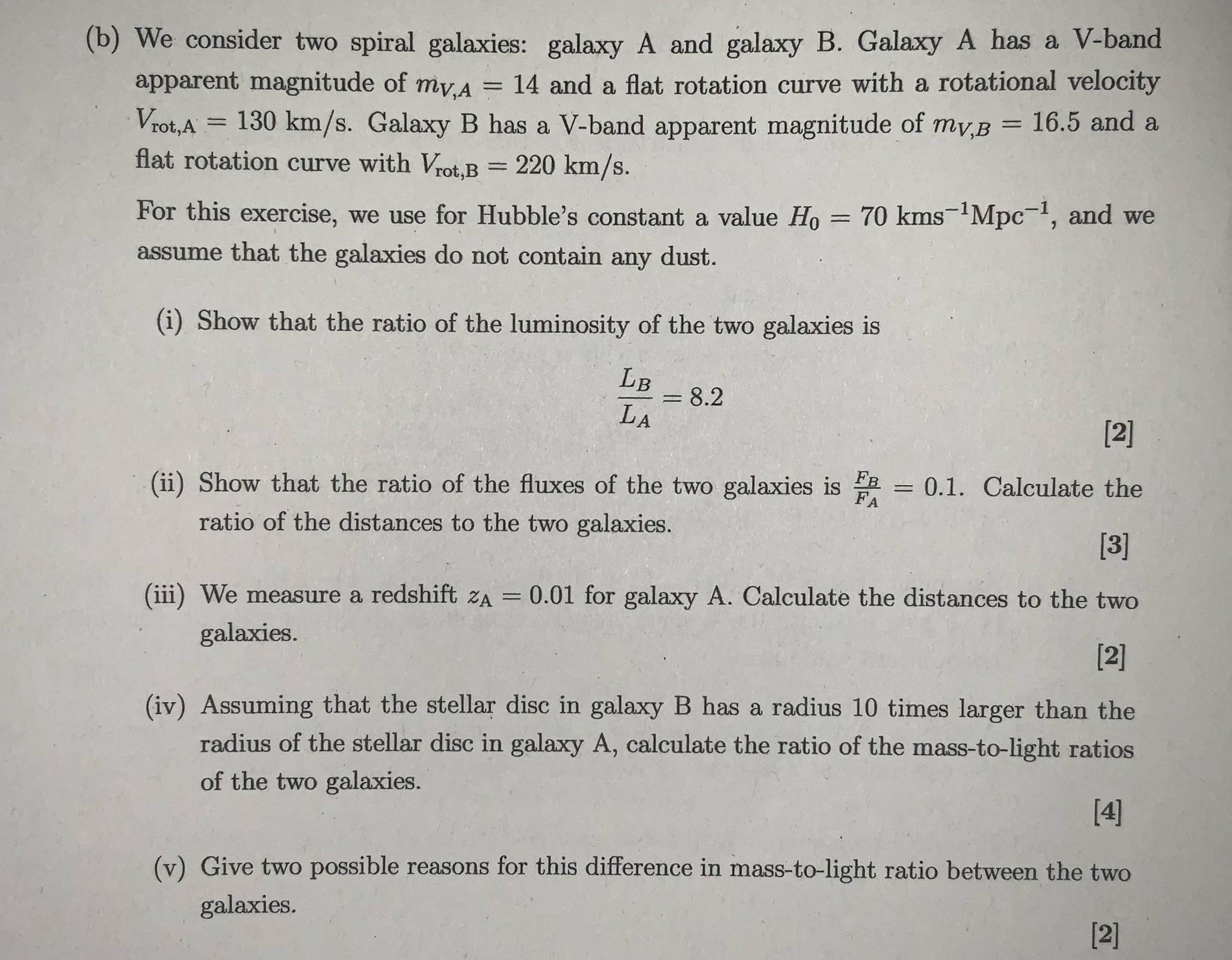 Solved (b) ﻿We consider two spiral galaxies: galaxy A and | Chegg.com