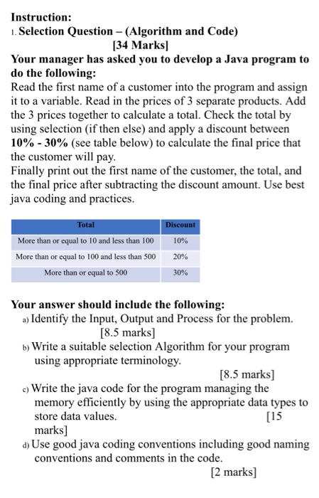 Solved Instruction: 1. Selection Question - (Algorithm and | Chegg.com