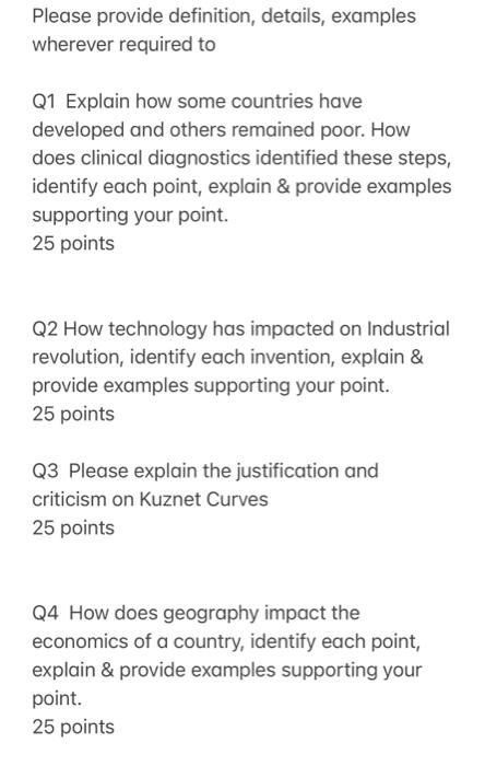 Solved Please provide definition, details, examples wherever | Chegg.com