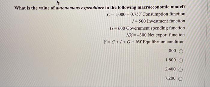 Solved What is the value of autonomous expenditure in the | Chegg.com