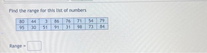Solved Find the range for this list of numbers | Chegg.com