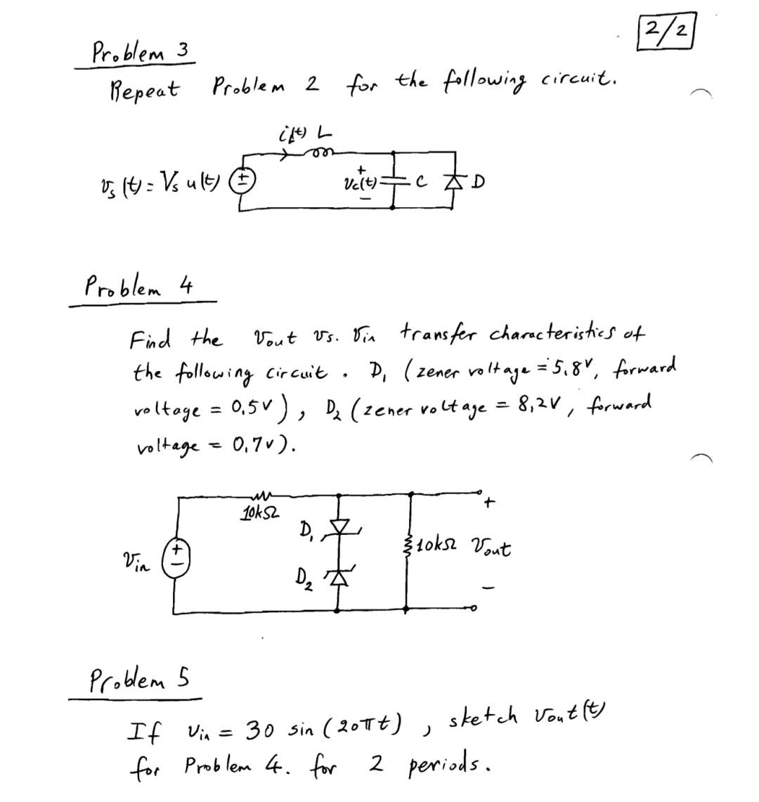 Solved Problem 1 Determine vo(t) and inlt) for the following | Chegg.com