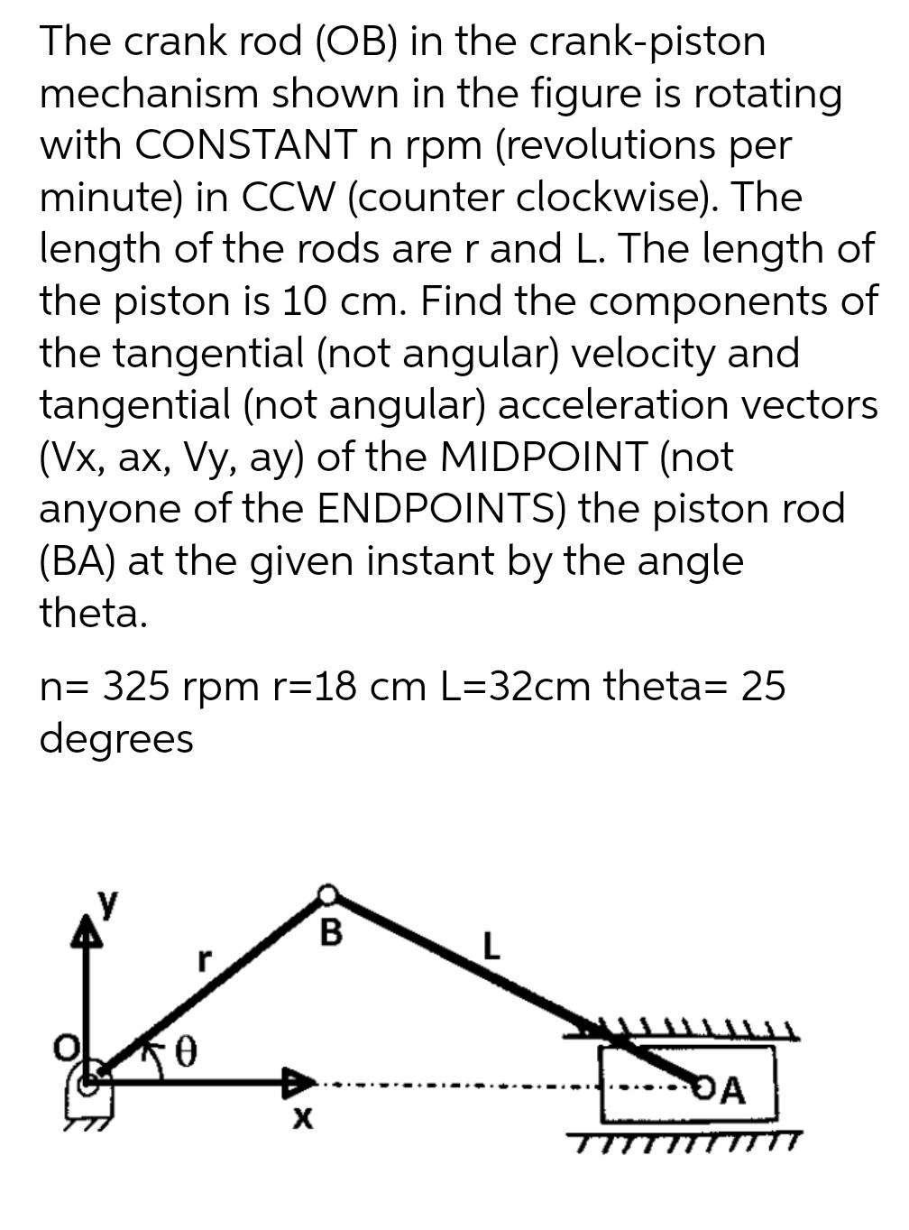 Solved The crank rod (OB) in the crank-piston mechanism | Chegg.com