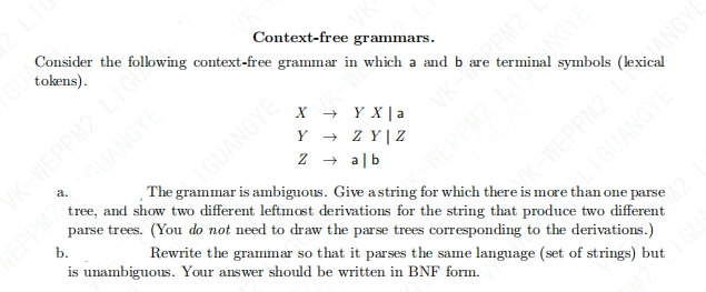 Solved Context Free Grammars Consider The Following