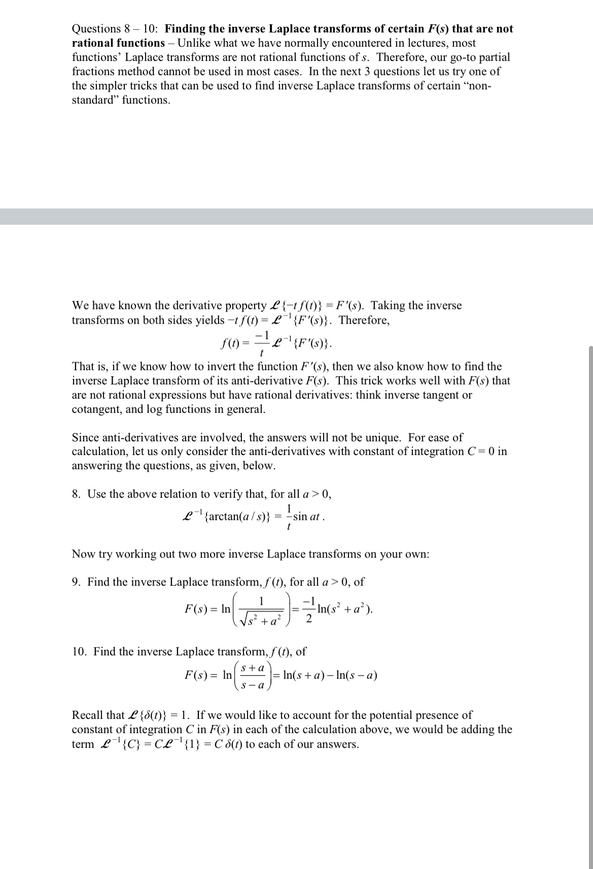 Solved Questions 8-10: Finding the inverse Laplace | Chegg.com