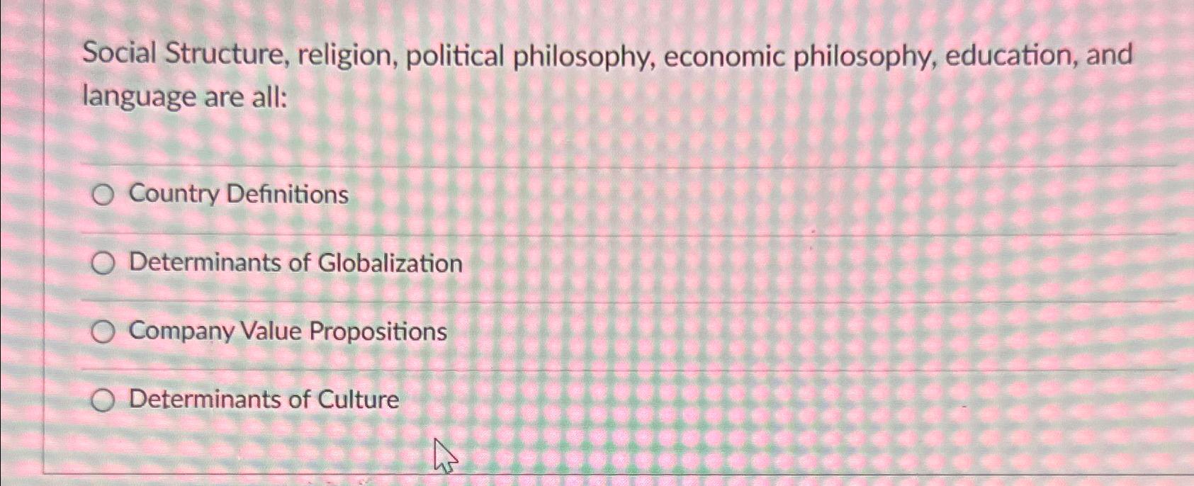 Solved Social Structure, religion, political philosophy, | Chegg.com