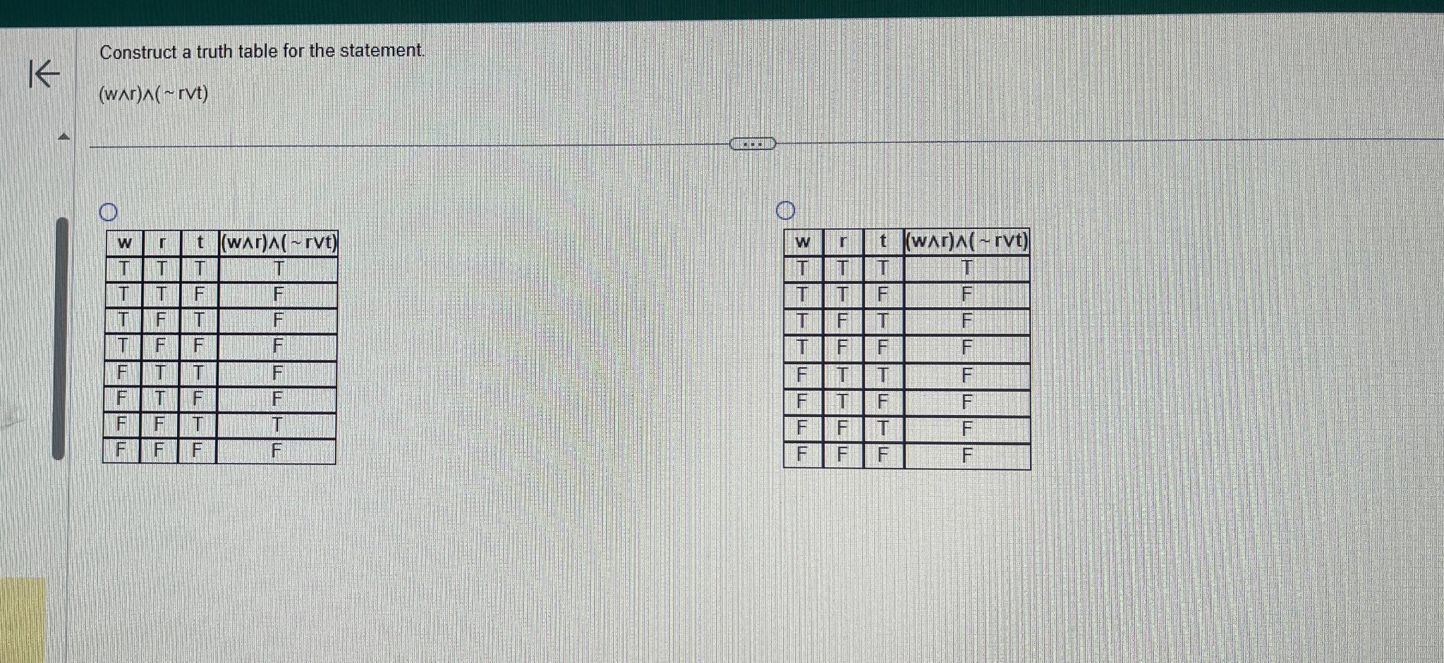 Solved Construct a truth table for the | Chegg.com
