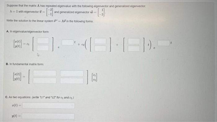 Solved Suppose that the matrix A has repeated eigenvalue | Chegg.com