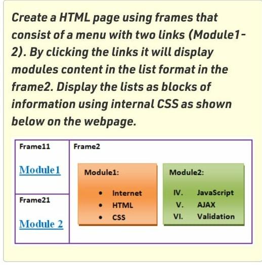 Solved Create a HTML page using frames that consist of a | Chegg.com