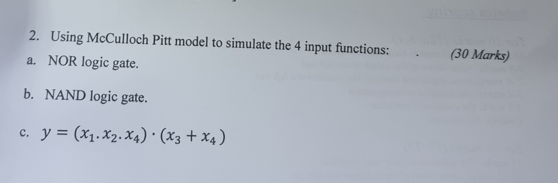Using McCulloch Pitt model to simulate the 4 ﻿input | Chegg.com