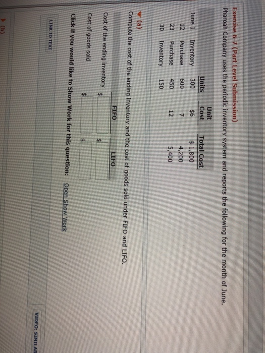 Solved Exercise 6-7 (Part Level Submission) Pharoah Company | Chegg.com